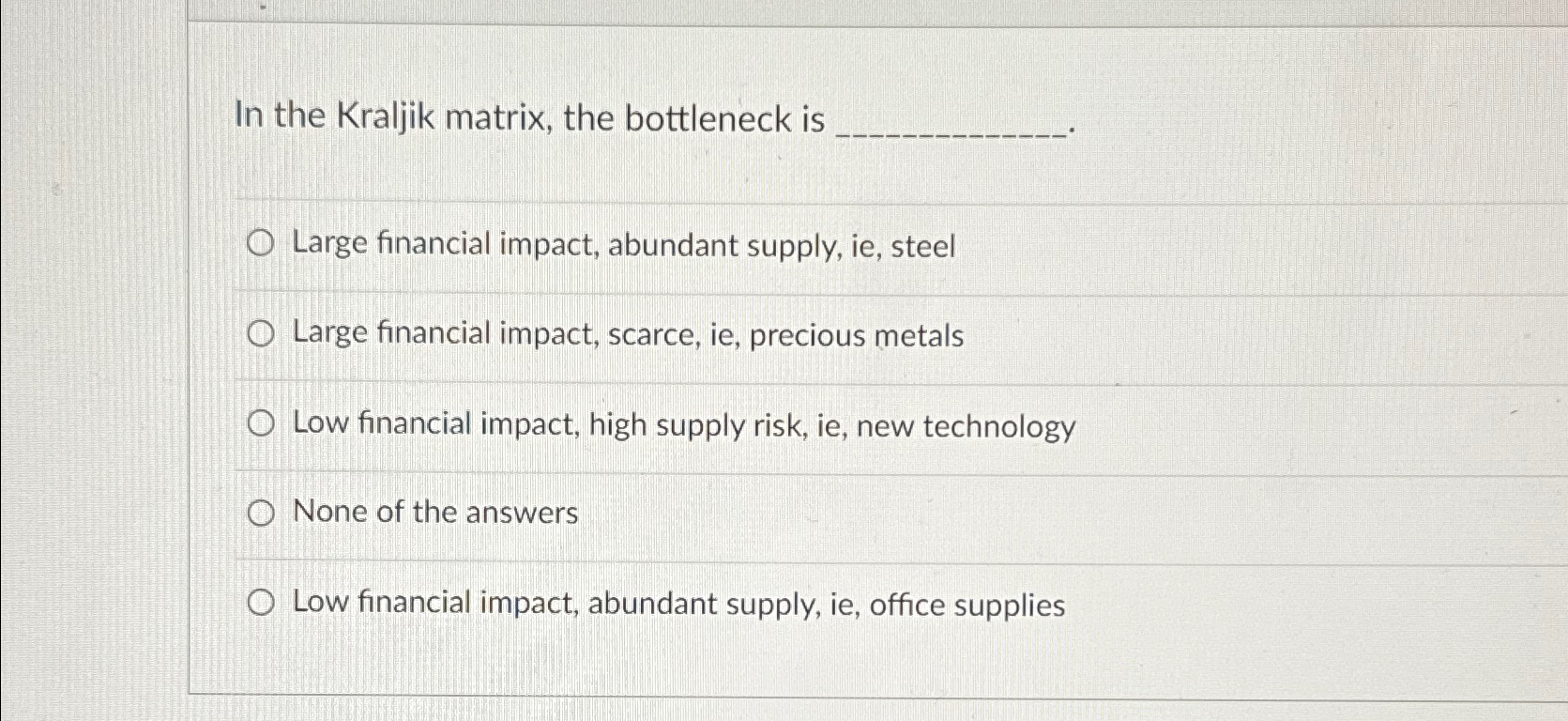 Solved In the Kraljik matrix, the bottleneck isLarge | Chegg.com