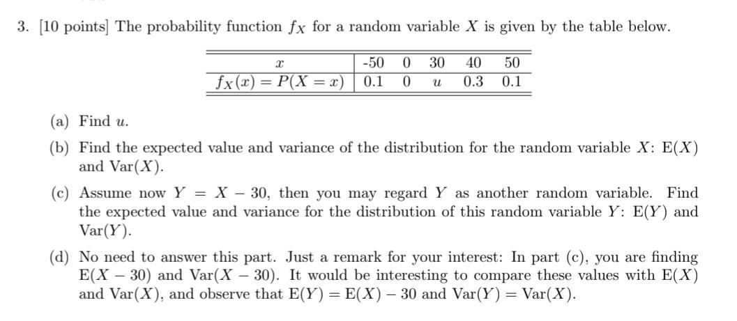 Solved 3. [10 points] The probability function fX for a | Chegg.com