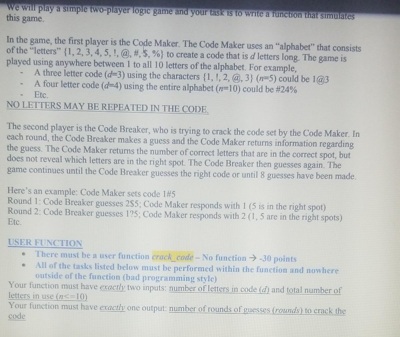 We will play a simple two-player logic game and your | Chegg.com