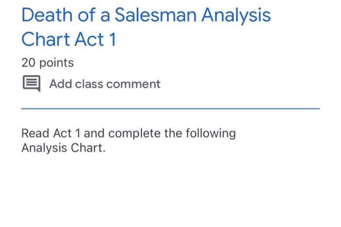 Death of a Salesman Analysis Chart Act 1 20 points | Chegg.com