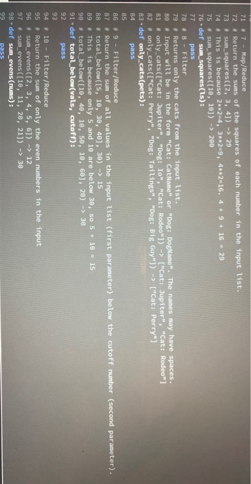 Solved pass 71 # 7 - Map/Reduce 72 # Return the sums of the | Chegg.com
