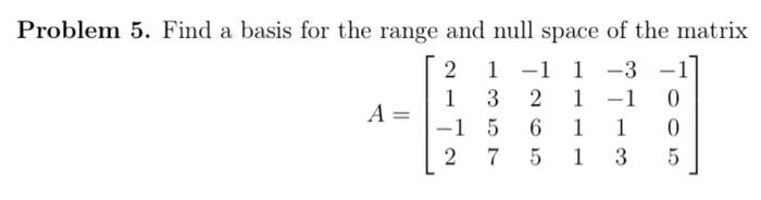 Solved Problem 5. Find a basis for the range and null space | Chegg.com