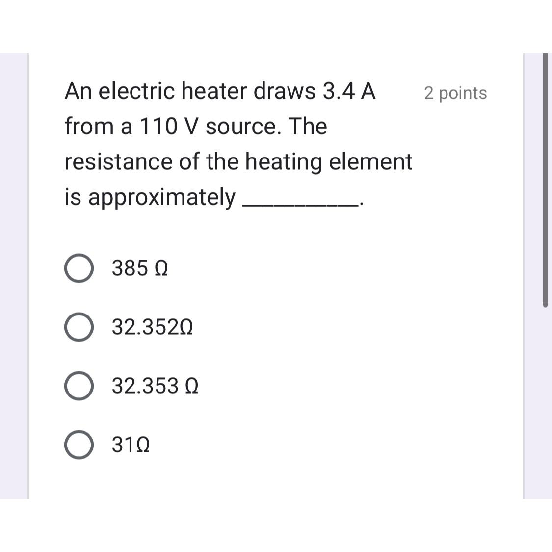 Solved An electric heater draws 3.4A2 ﻿points from a 110V | Chegg.com