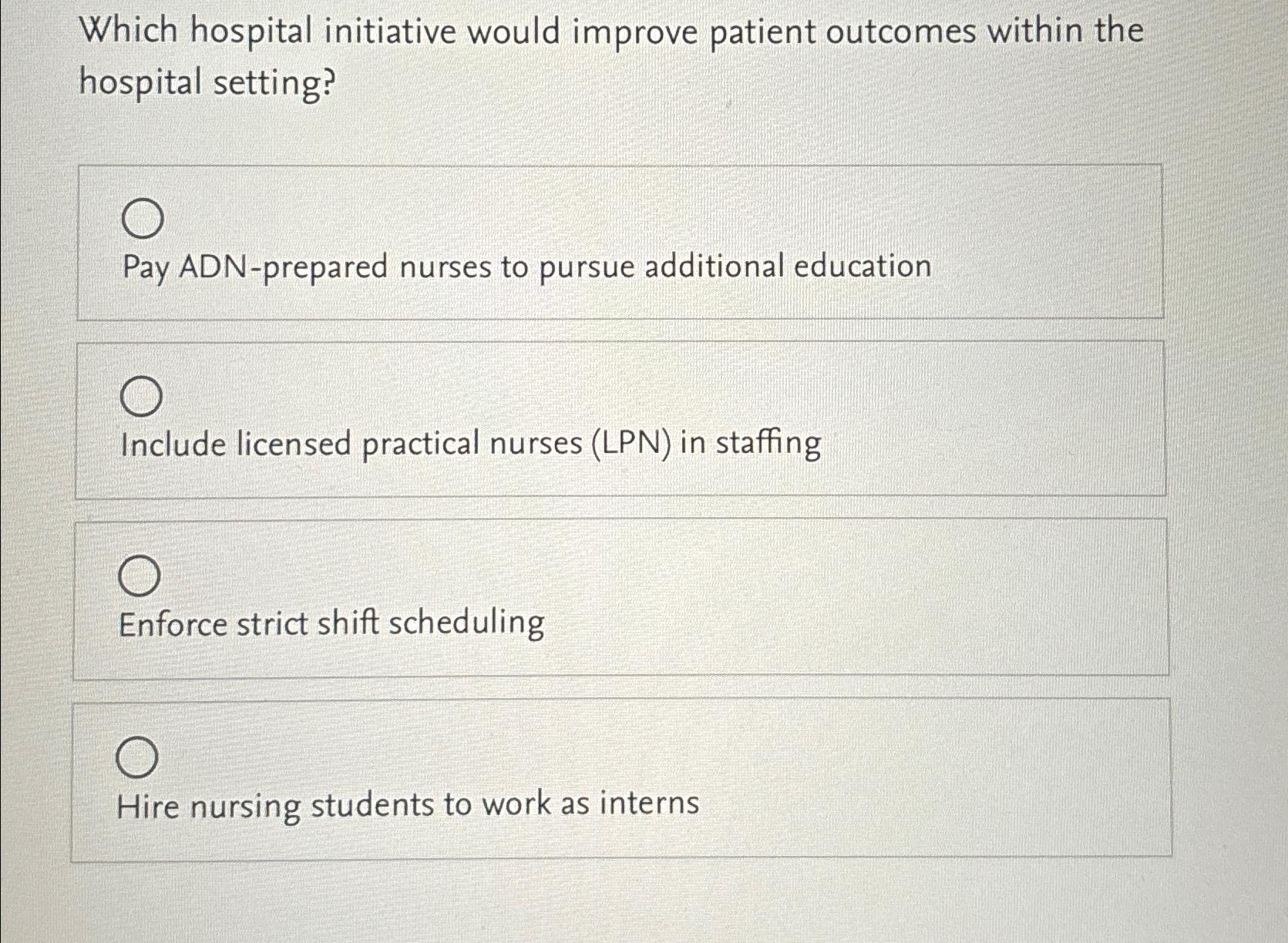 Solved Which hospital initiative would improve patient | Chegg.com