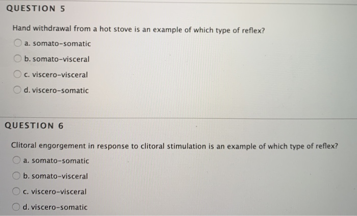 Solved QUESTION 5 Hand withdrawal from a hot stove is an | Chegg.com