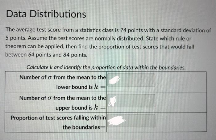 Solved Data Distributions The average test score from a | Chegg.com