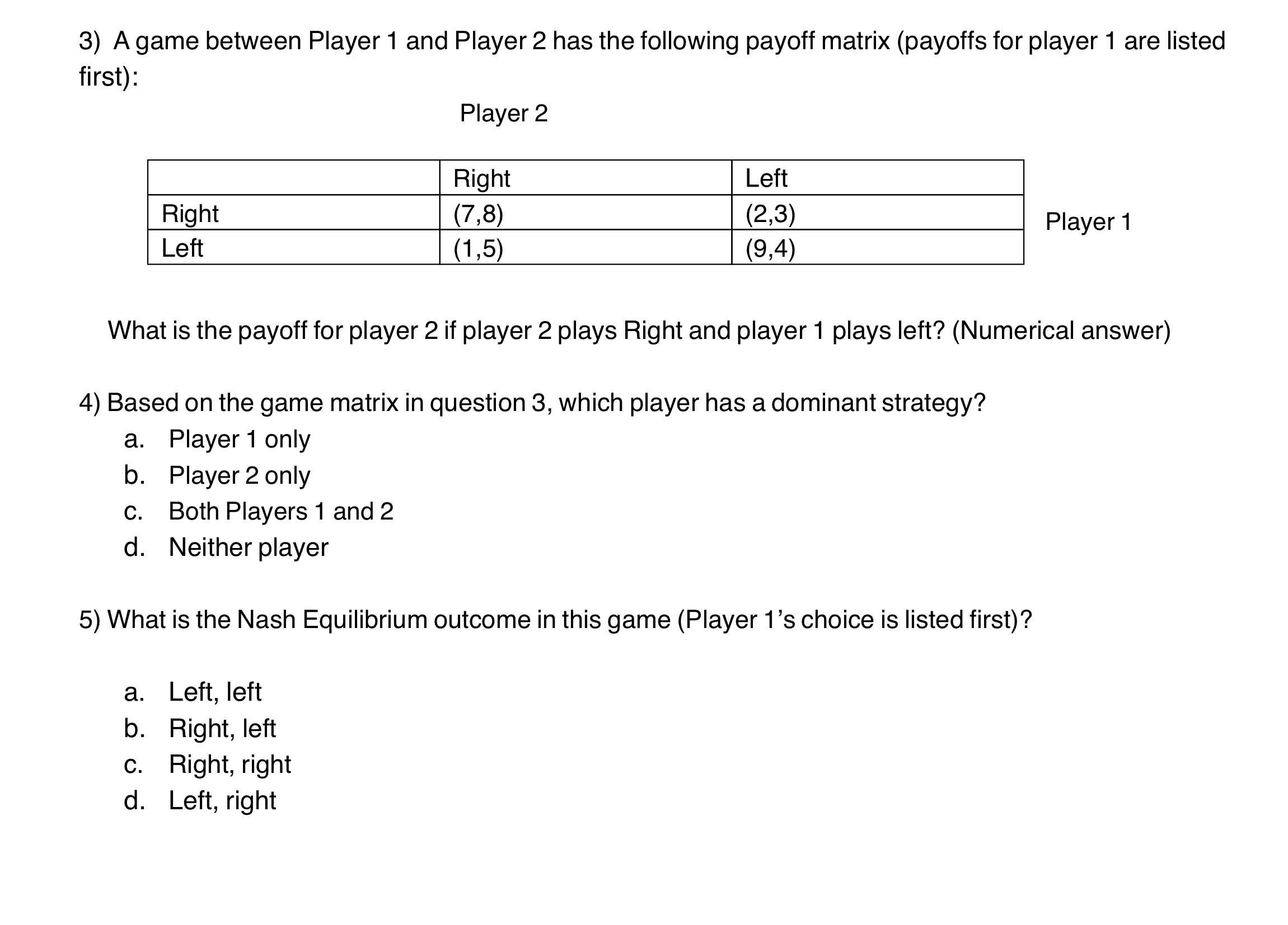 Solved A game between Player 1 ﻿and Player 2 ﻿has the | Chegg.com