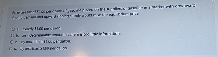 Solved An excise tax of $1.00 ﻿per gallon of gasoline placed | Chegg.com