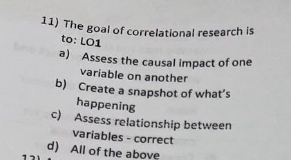 Solved The goal of correlational research is to: LO1a) | Chegg.com