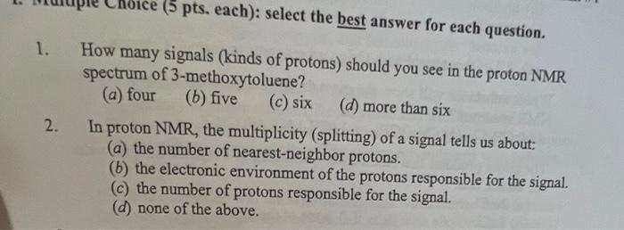 Solved 1. How many signals (kinds of protons) should you see | Chegg.com