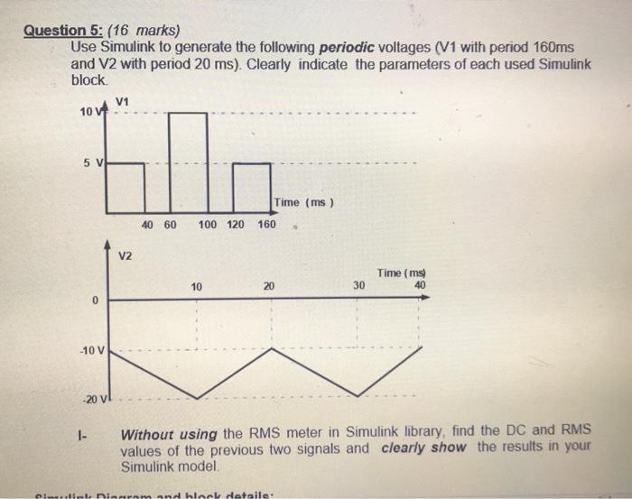 Solved Question 5: (16 marks) Use Simulink to generate the | Chegg.com