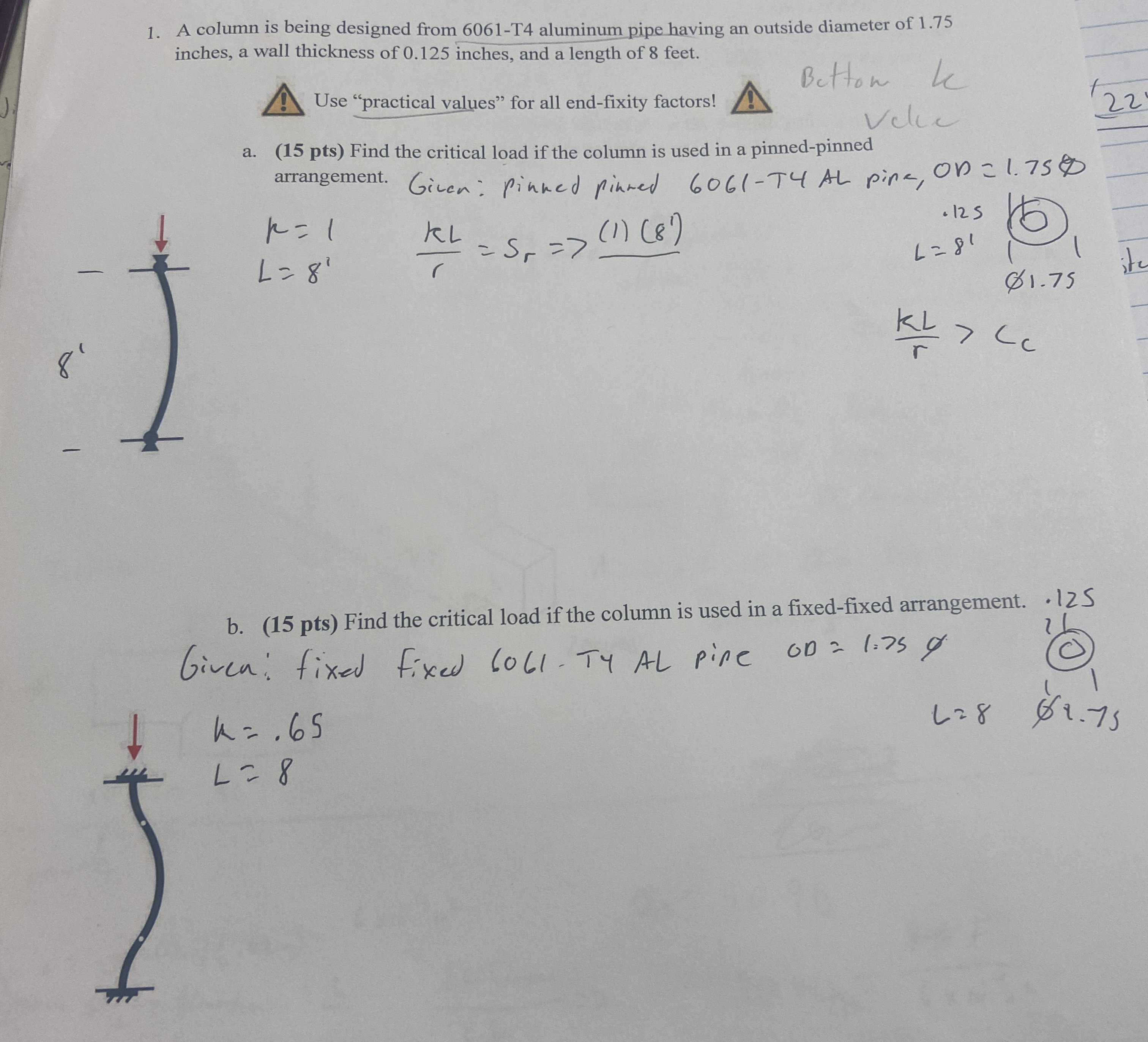 Solved A column is being designed from 6061-T415pts Find the | Chegg.com