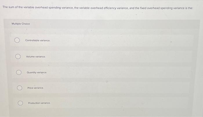Solved The Sum Of The Variable Overhead Spending Variance