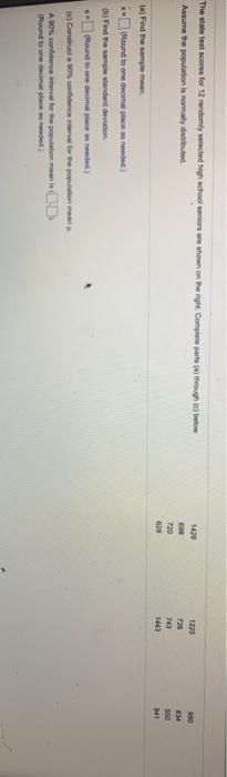 Solved The state est scores for 12 any siected high school | Chegg.com