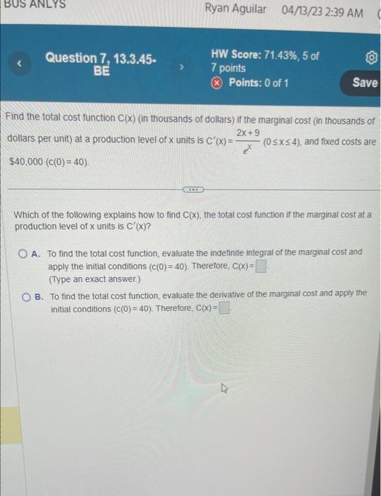 Solved Find the total cost function C(x) (in thousands of | Chegg.com