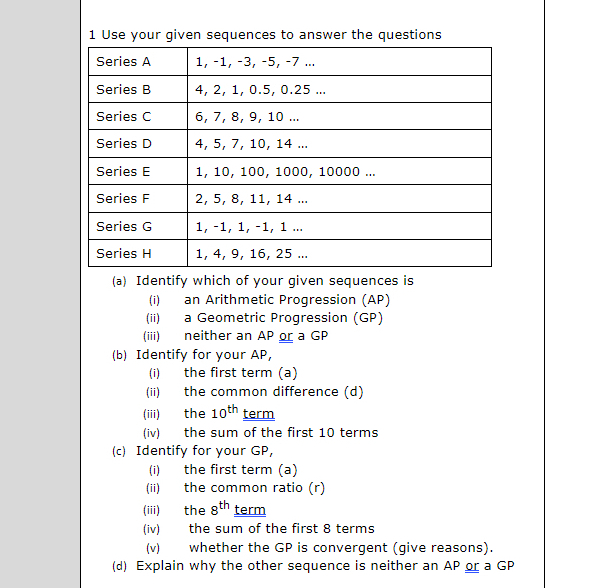Solved 1 ﻿I NEED A, ﻿G, ﻿HUse your given sequences to answer | Chegg.com