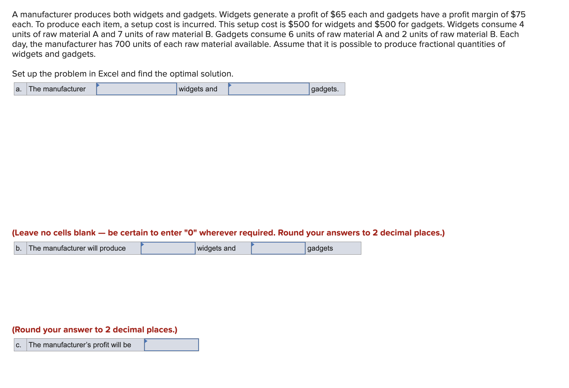 Solved A manufacturer produces both widgets and gadgets. | Chegg.com