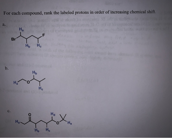 Solved For each compound, rank the labeled protons in order | Chegg.com