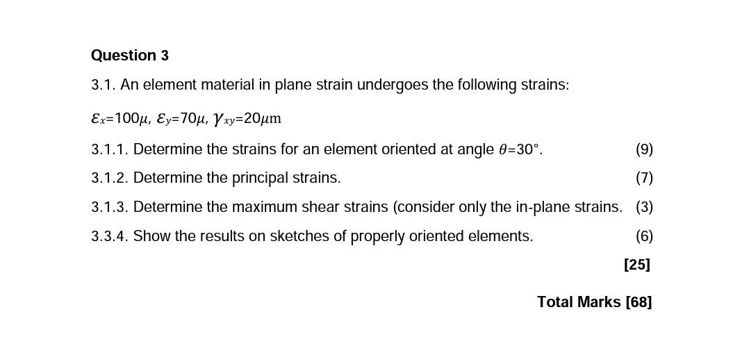 Solved 3.1. An element material in plane strain undergoes | Chegg.com