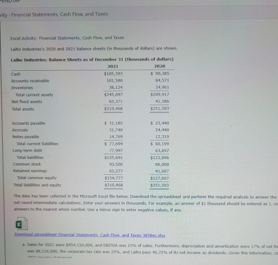 Solved ty - Financial Statements, Cash Flow, and Taxes c. | Chegg.com