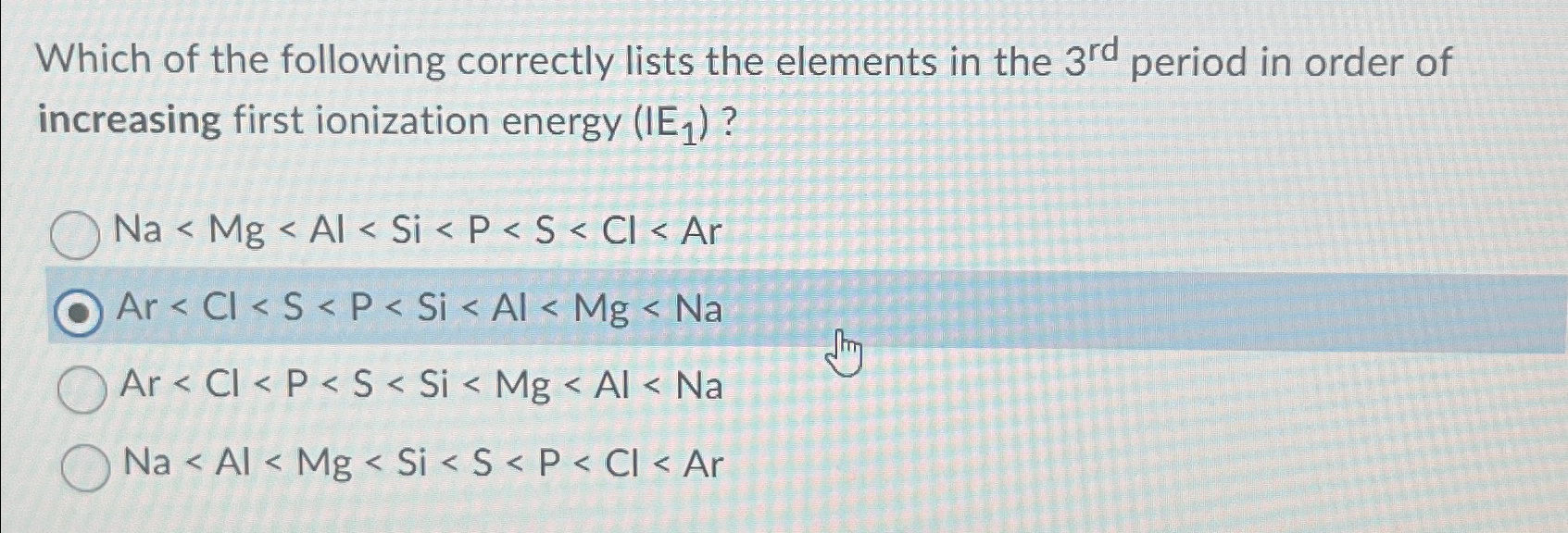 Solved Which of the following correctly lists the elements | Chegg.com