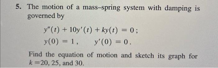 Solved The motion of a mass-spring system with damping is | Chegg.com