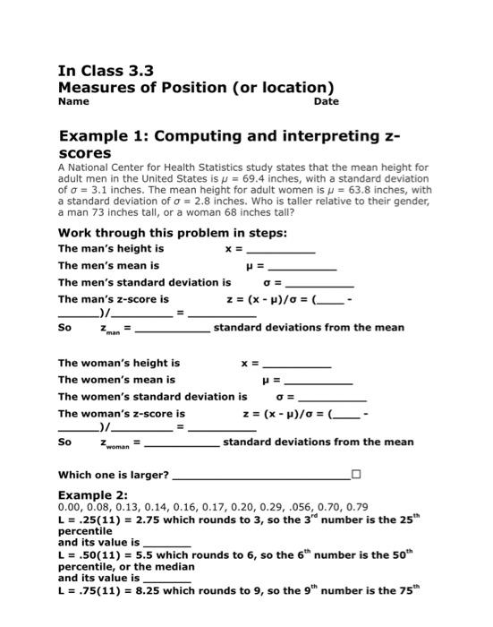 Solved In Class 3.3 Measures of Position (or location) Name | Chegg.com