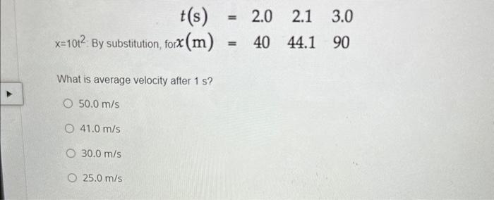 Solved t( s)x=10t2. By substitution, for x( | Chegg.com