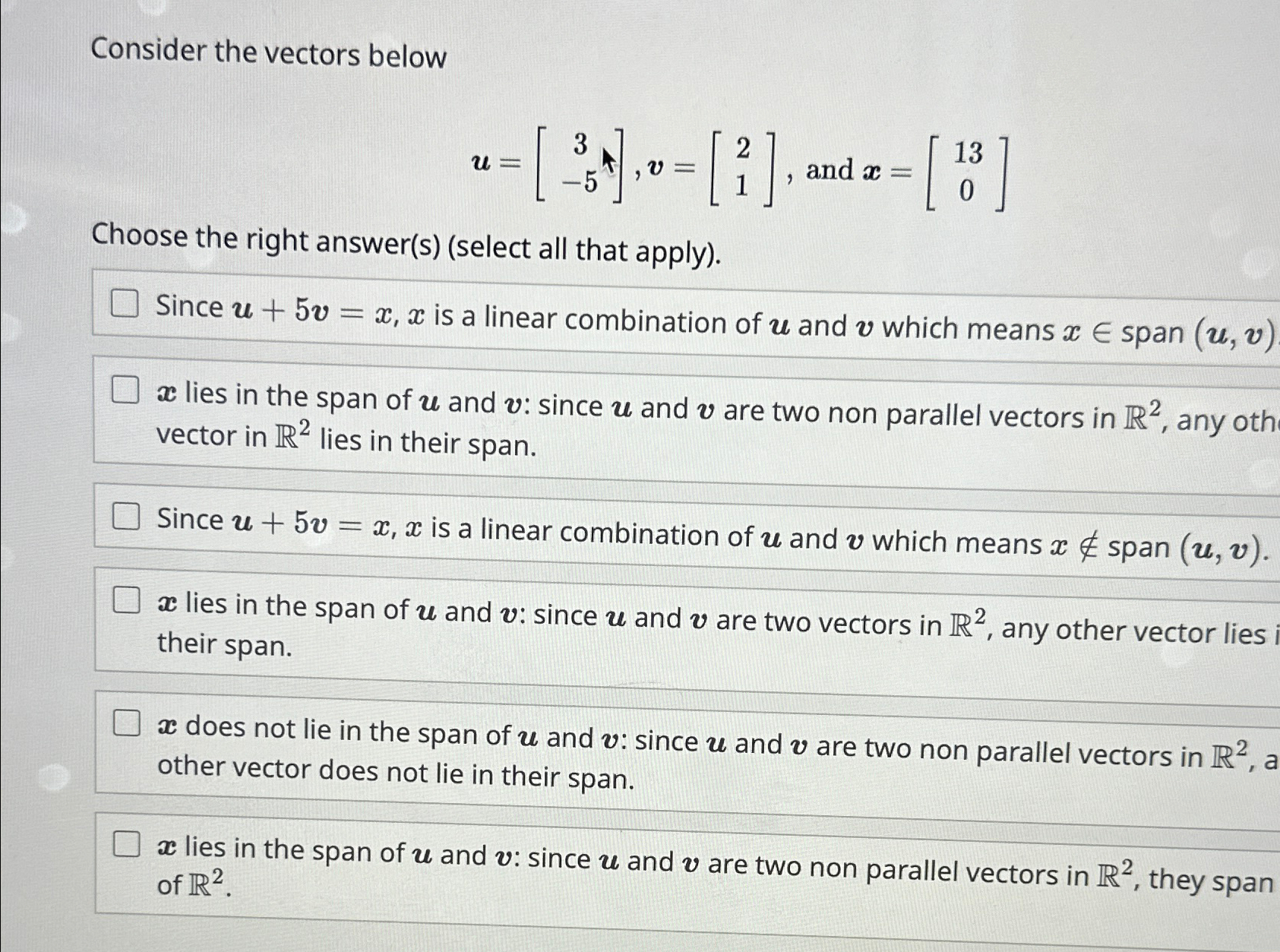 Consider the vectors | Chegg.com