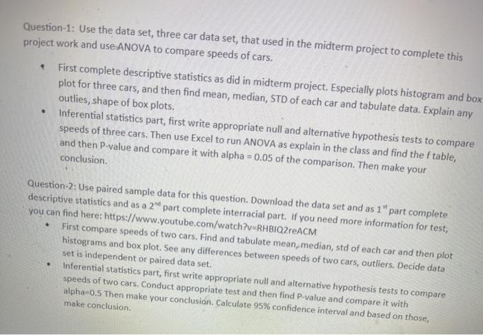 Solved . Question-1: Use the data set, three car data set, | Chegg.com