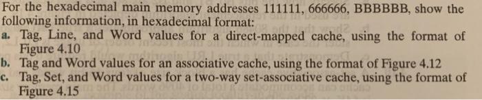 Solved For the hexadecimal main memory addresses | Chegg.com