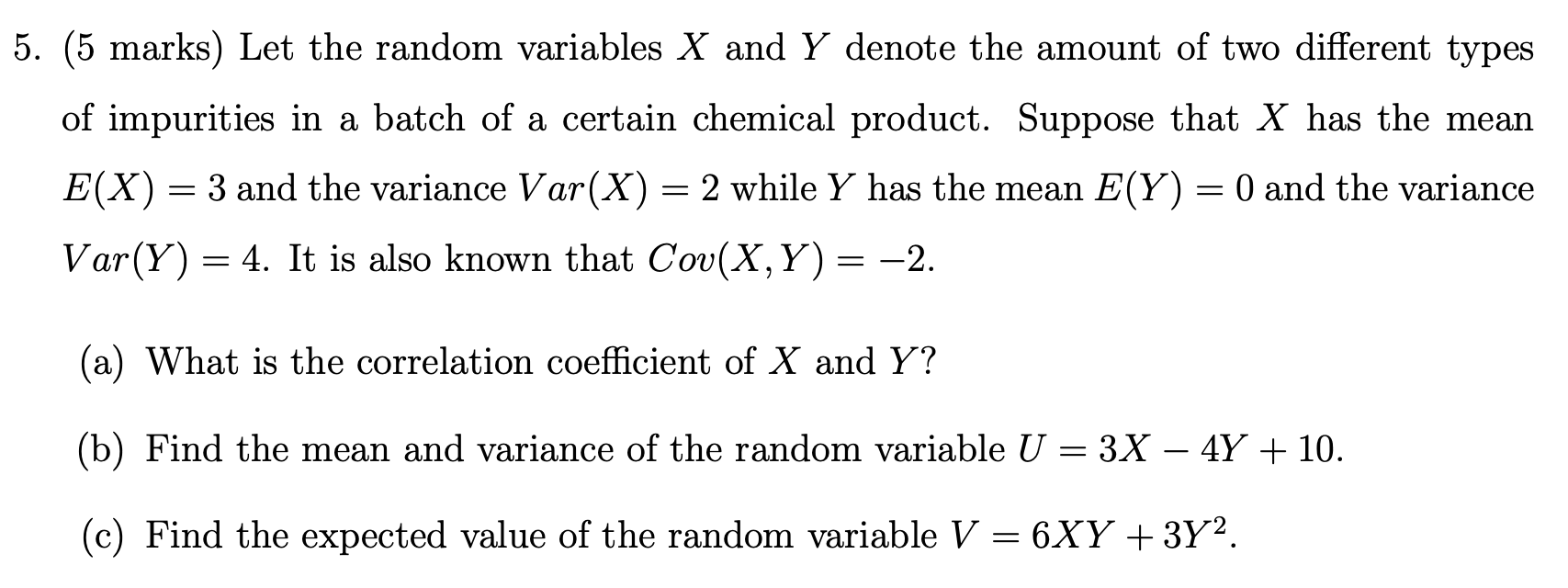 Solved (5 ﻿marks) ﻿Let the random variables x ﻿and Y ﻿denote | Chegg.com