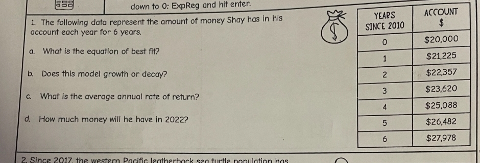 Solved down to 0: ExpReg and hit enter.The following data | Chegg.com