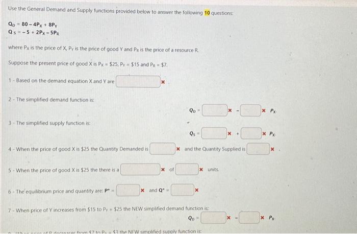 Solved Use the General Demand and Supply functions provided | Chegg.com