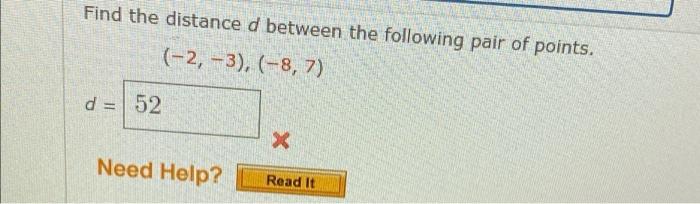 Solved Find the distance d between the following pair of | Chegg.com