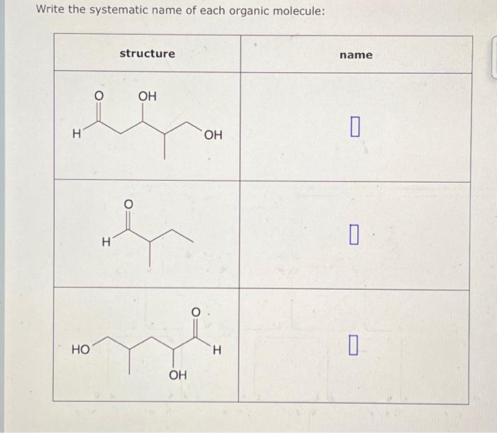 Solved Write the systematic name of each organic molecule: | Chegg.com