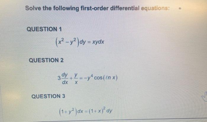 Solved Solve the following first-order differential | Chegg.com