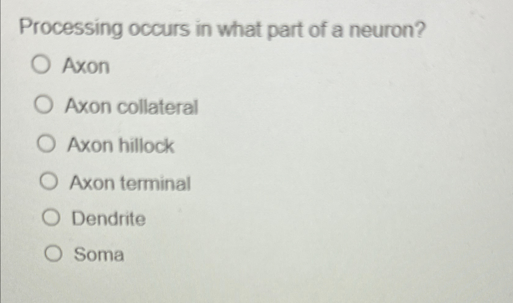 Solved Processing occurs in what part of a neuron?AxonAxon | Chegg.com