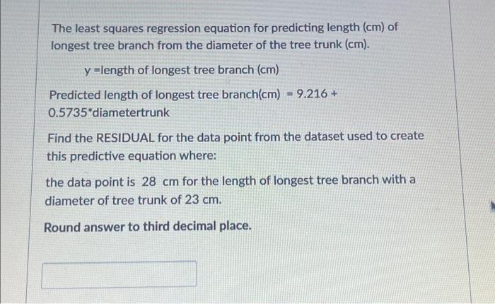 Solved The least squares regression equation for predicting | Chegg.com