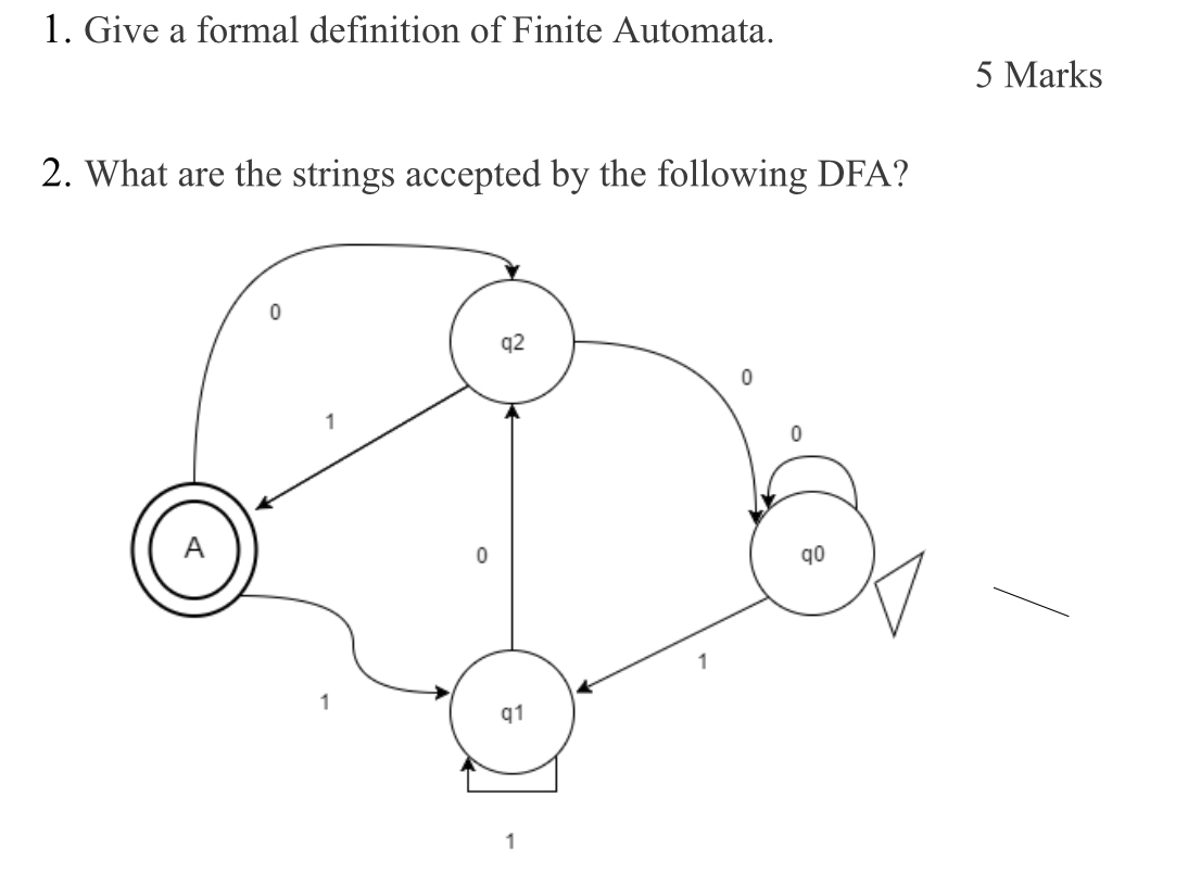 Solved Give a formal definition of Finite Automata.5 | Chegg.com