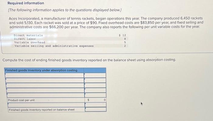 Solved Aces Incorporated, a manufacturer of tennis rackets, | Chegg.com