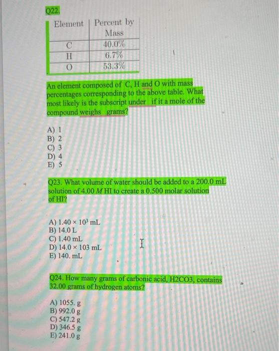 Solved An element composed of C,H and O with mass | Chegg.com