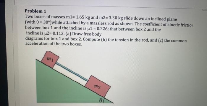 Solved Problem 1 Two boxes of masses m1= 1.65 kg and m2= | Chegg.com