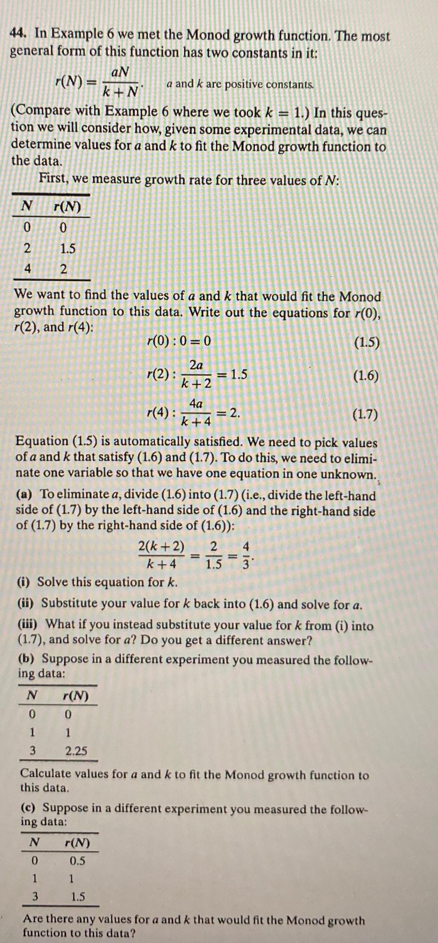 Solved In Example 6 ﻿we met the Monod growth function. The | Chegg.com