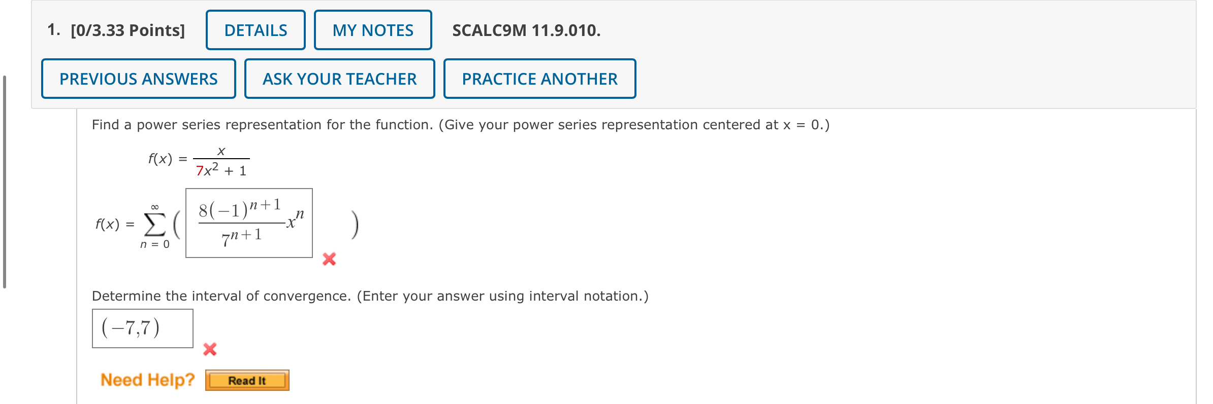 Solved Points]SCALC9M 11.9.010.Find a power series | Chegg.com