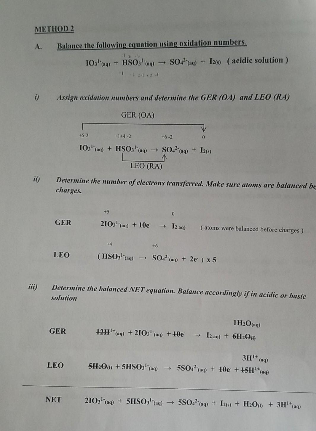 Solved C. Balancing Redox Reactions Using Oxidation Numbers | Chegg.com