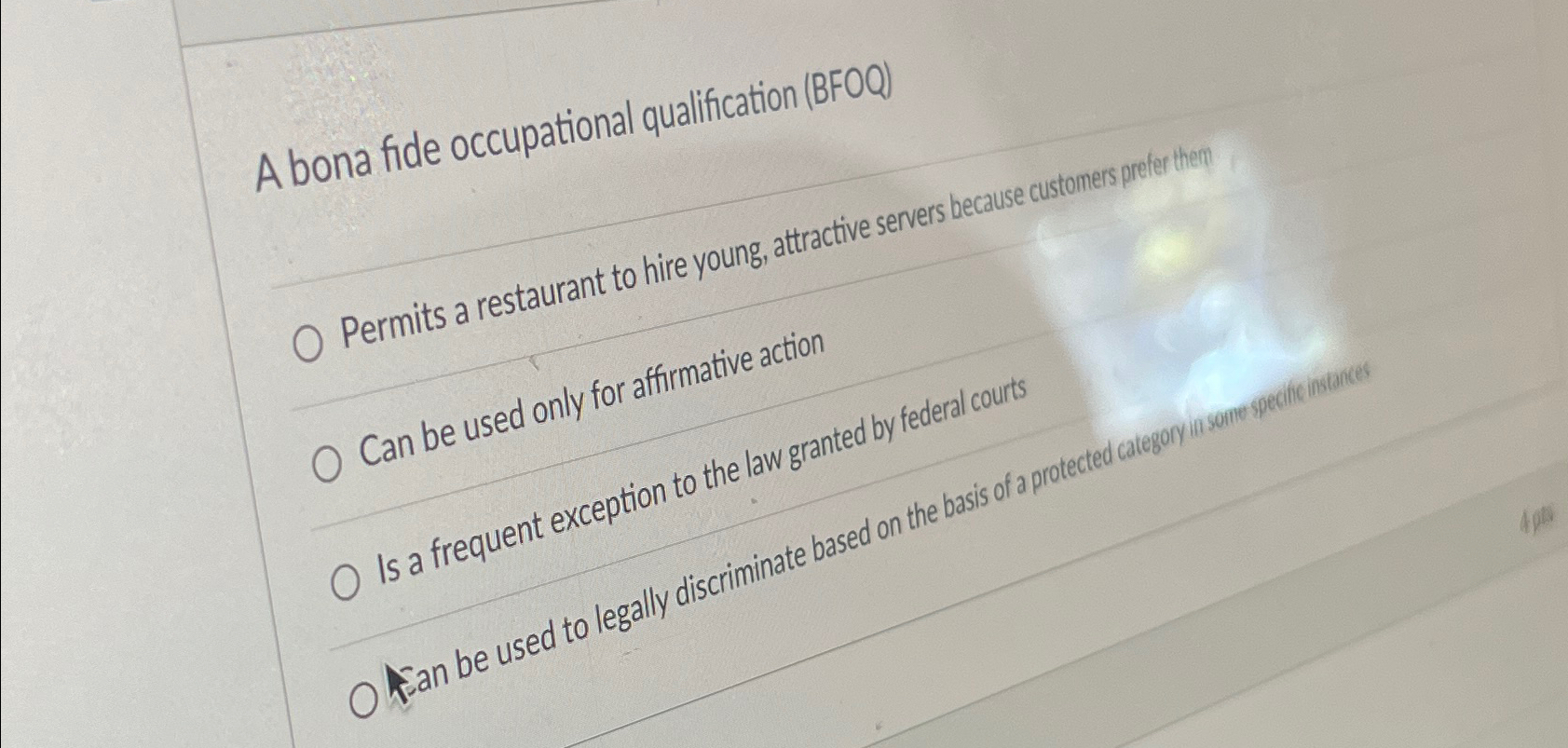 Solved A bona fide occupational qualification (BFOQ)Permits | Chegg.com