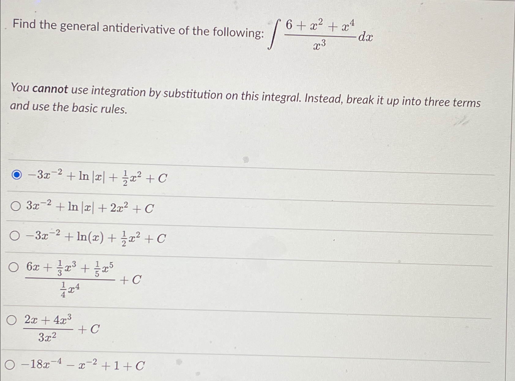Solved Find the general antiderivative of the following: | Chegg.com