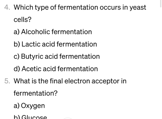 Solved Which type of fermentation occurs in yeast cells?a) | Chegg.com