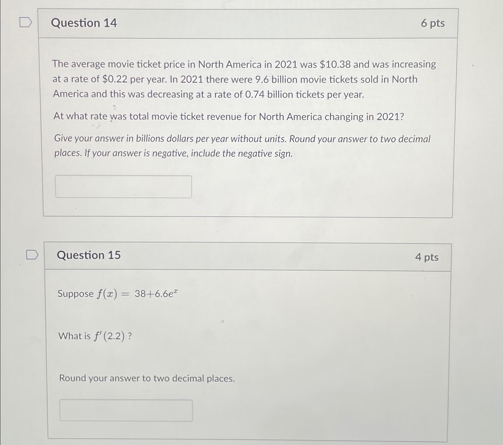 Solved Question 146ptsThe average movie ticket price in | Chegg.com